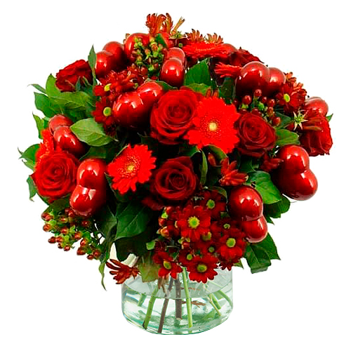 Bloemen Valentijn rood boeket met hartjes Bloemen Valentijn rood boeket met hartjes